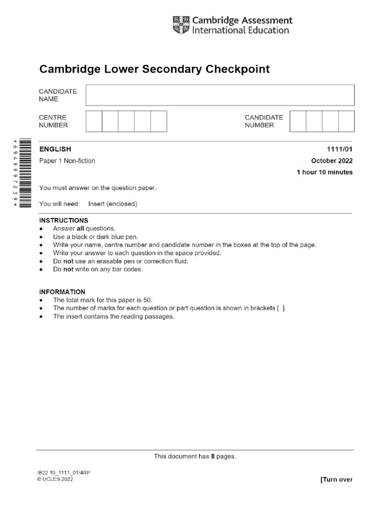 Cambridge Lower Secondary 1111 - 01 2022 | PDF