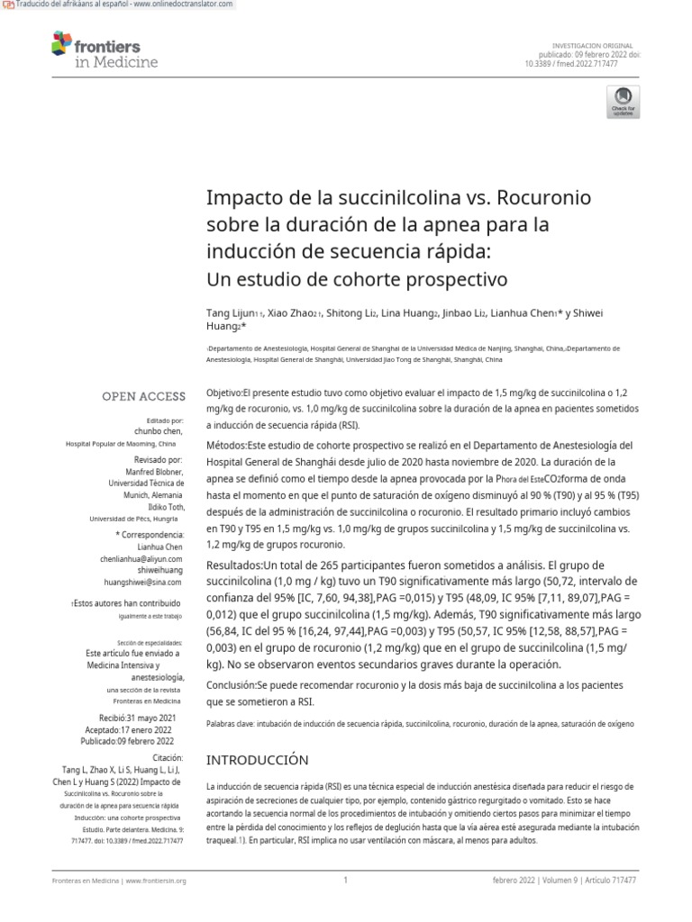 Rocuronio vs Succinilcolina en Apnea | PDF