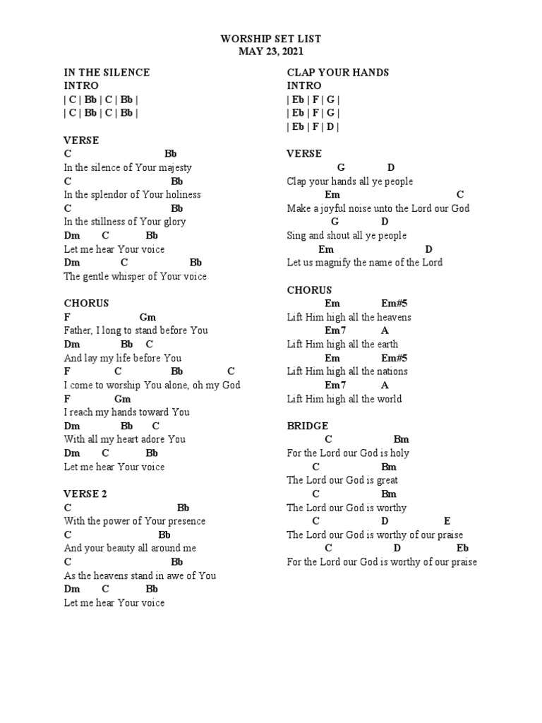 Worship Set List May 23, 2021 | PDF | Song Structure | Religious Belief ...