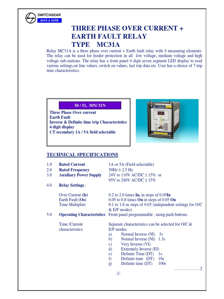 Three Phase Over Current Earth Fault Relay Mc31a PDF | PDF
