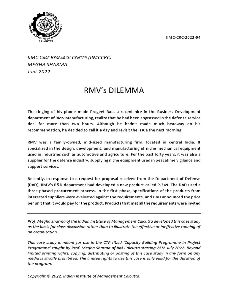 RMV Dilemma | PDF | Net Present Value | Investing