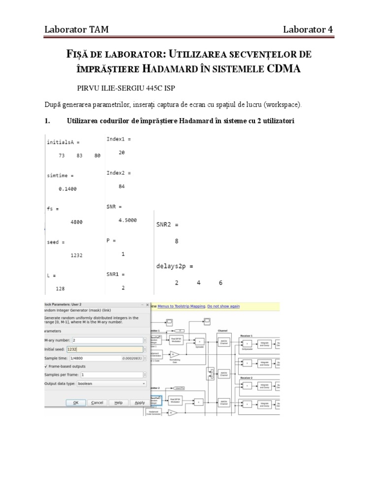Fisa Laborator 4 Hadamard CDMA v1 | PDF