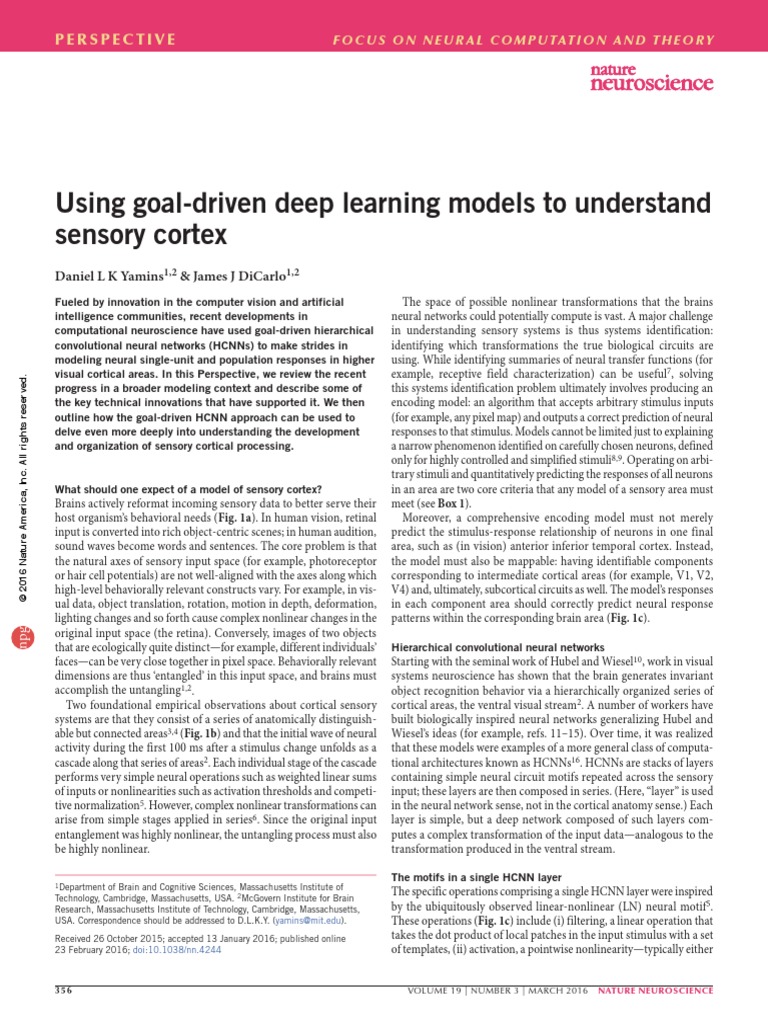 Using Goal-Driven Deep Learning Models To Understand The Sensory Cortex | PDF | Visual Cortex ...
