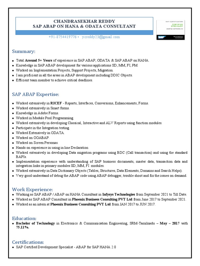 Chandrashekhar - SAP ABAP Hana | PDF | Computing | Information Technology