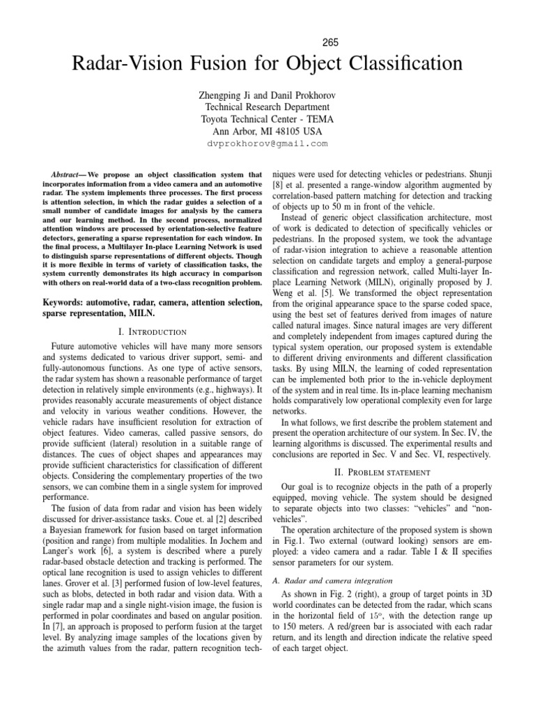 6.Radar-Vision Fusion For Object Classification | PDF | Radar | Matrix ...