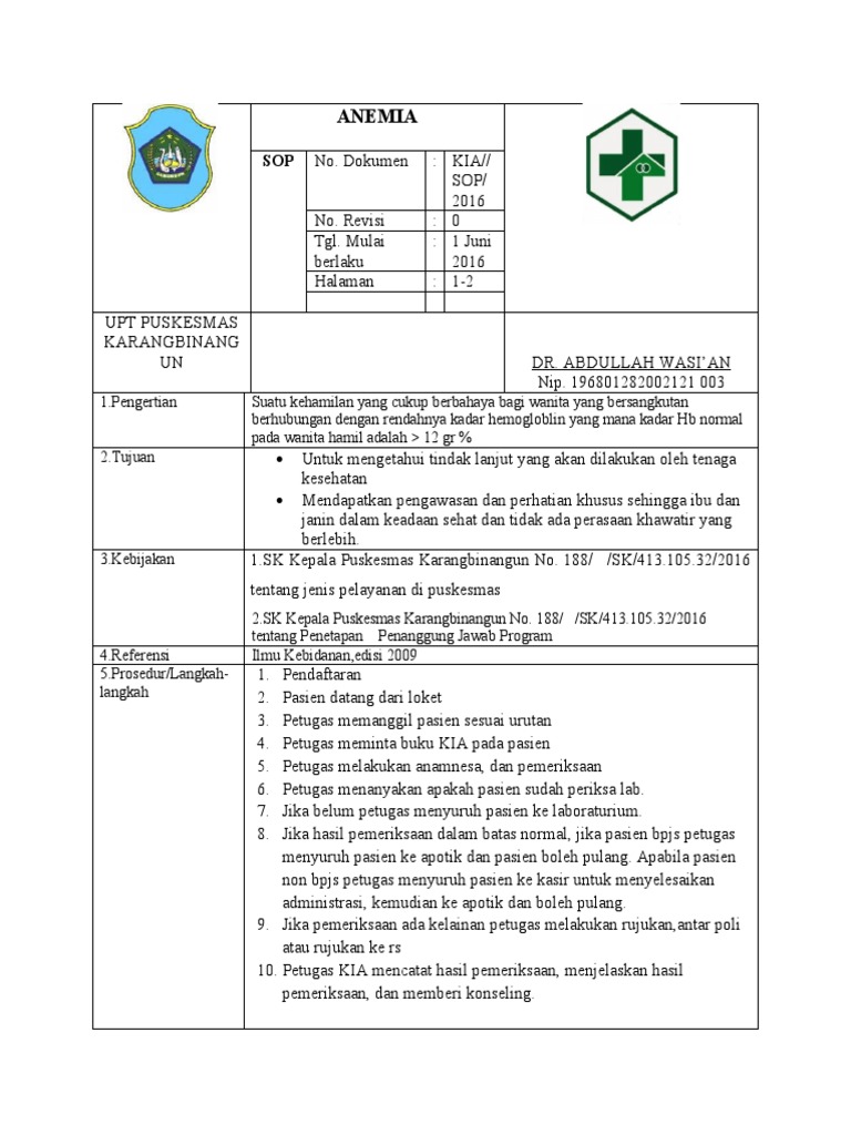Sop Anemia | PDF