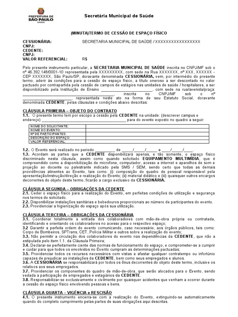 Termo De Cessao De Espaco Pdf
