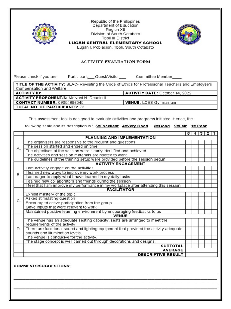 Activity Evaluation Form | PDF | Human Communication | Cognitive Science