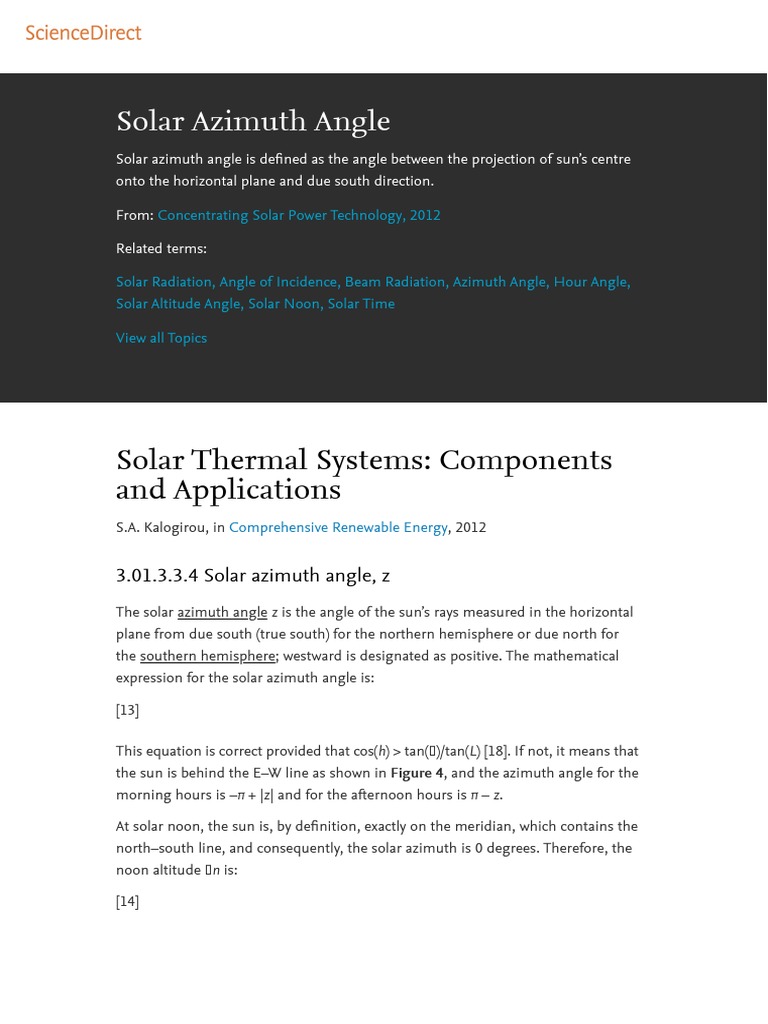 Solar Azimuth Angle | PDF