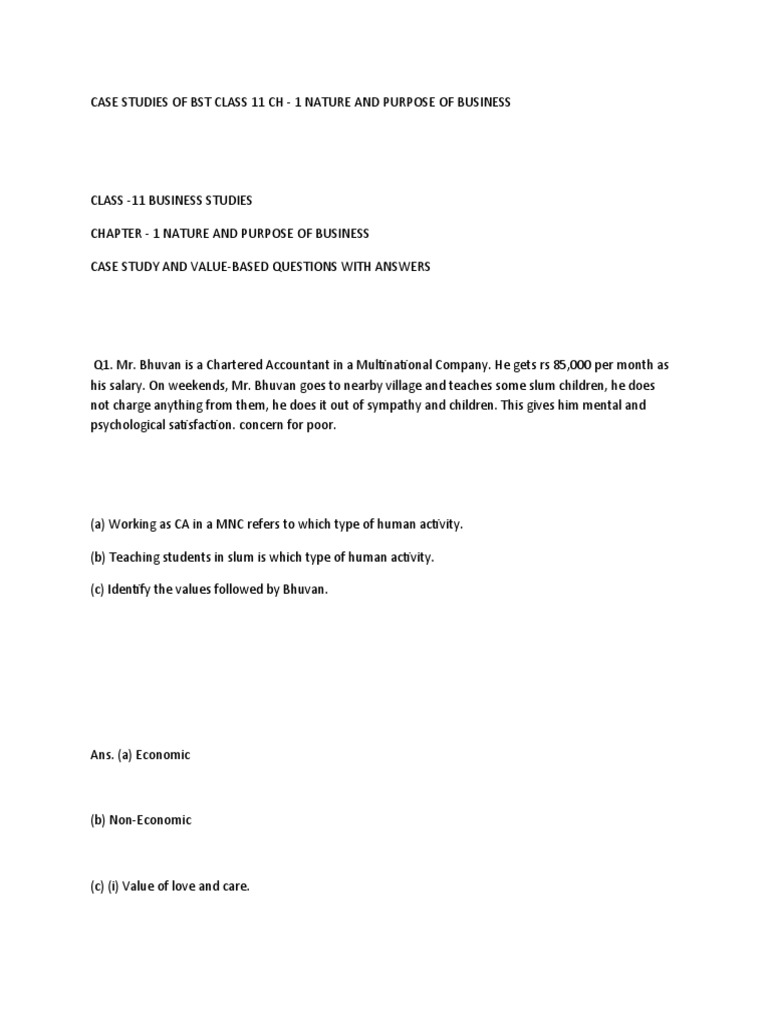 CASE STUDIES OF BST CLASS 11 CH | PDF | Employment | Bribery