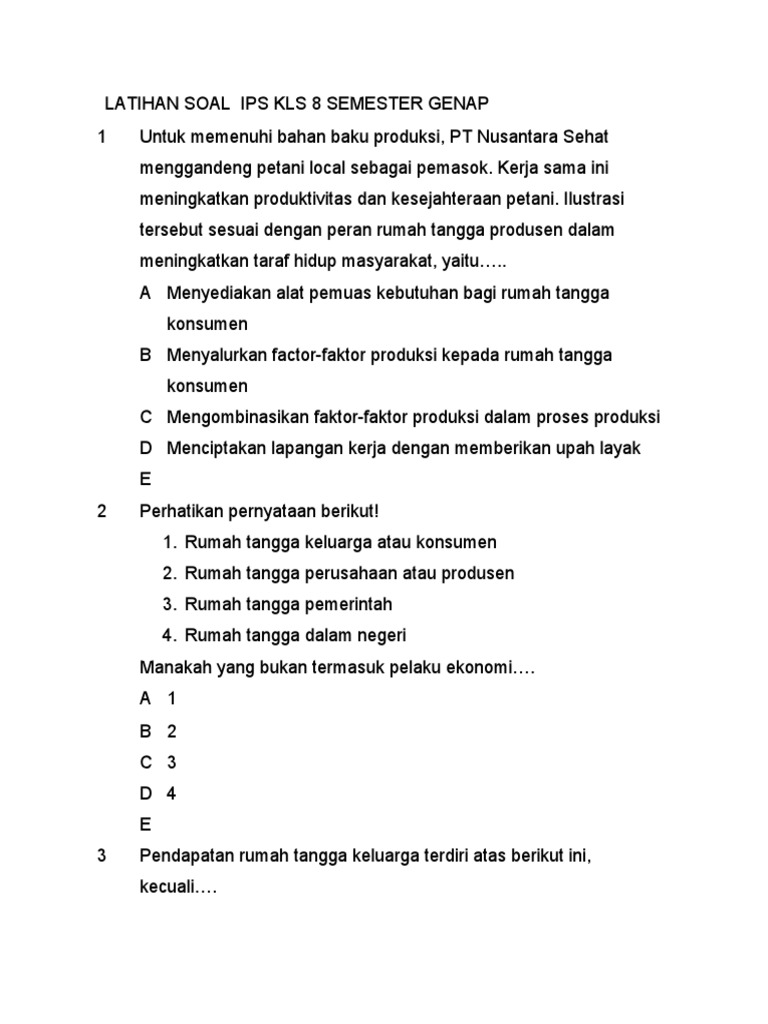 Latihan Soal Ips Pat Genap 2023 | PDF