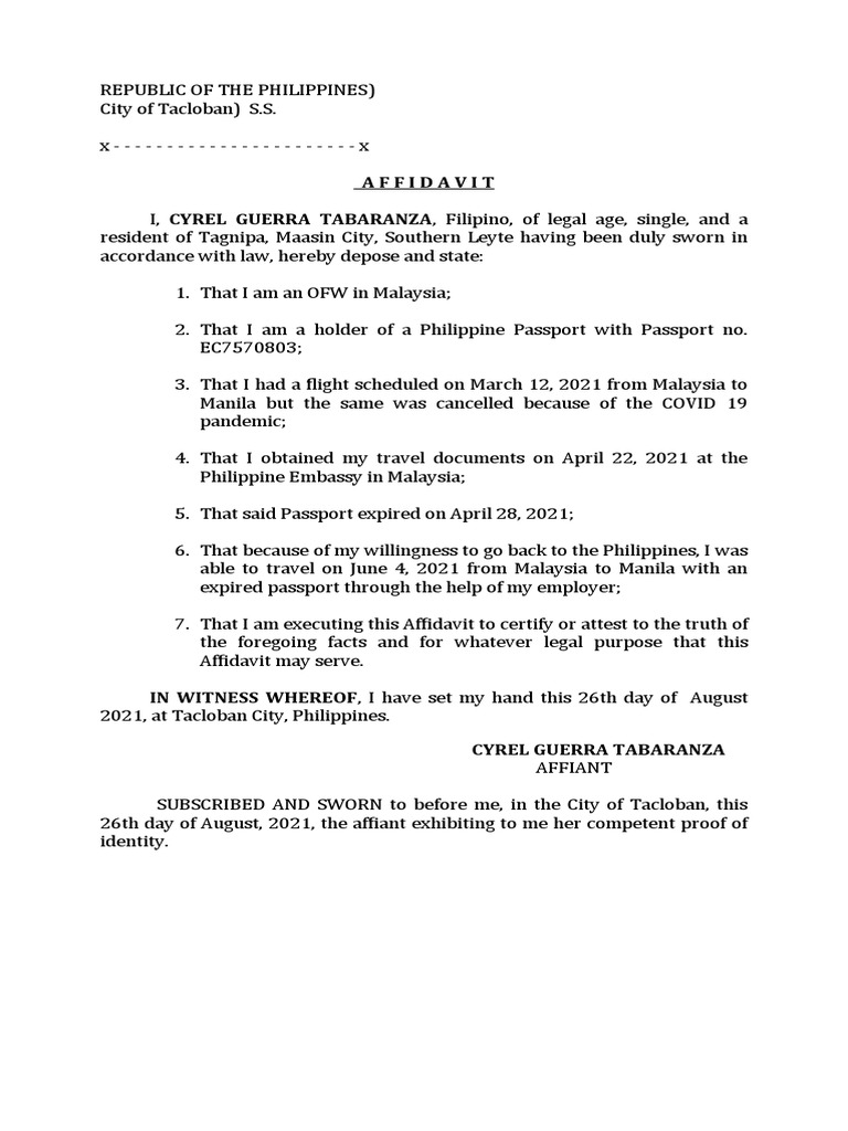 Affidavit - DFA | PDF