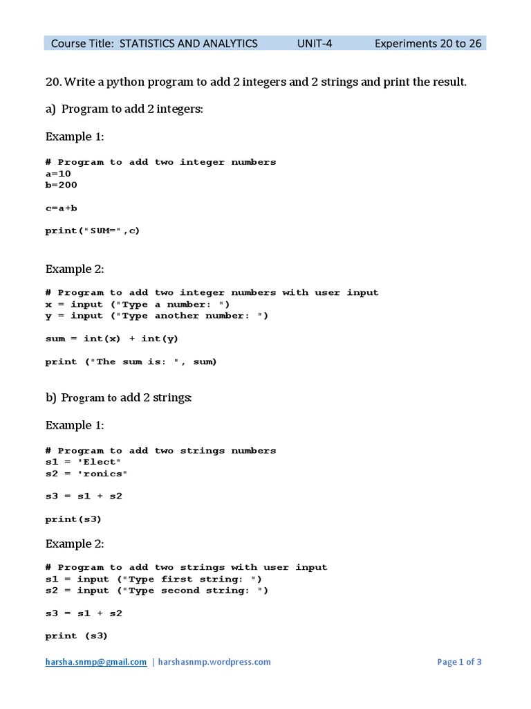 Statistics And Analytics Unit 4 Python Experiments 1 Pdf Computer Programming Computing