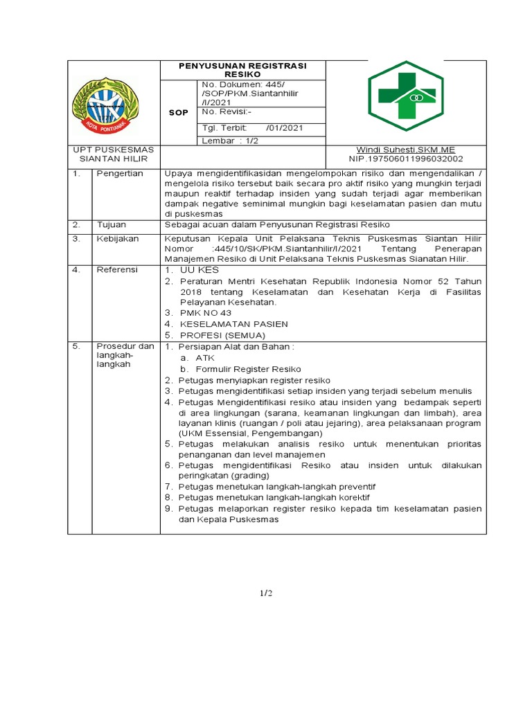 Sop Register Resiko | PDF | Bisnis