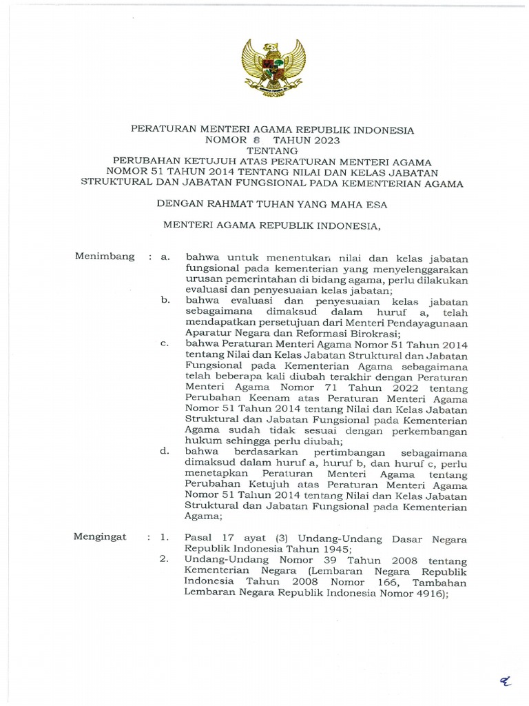 Pma 8 Tahun 2023 Jabatab Struktural Dan JF | PDF