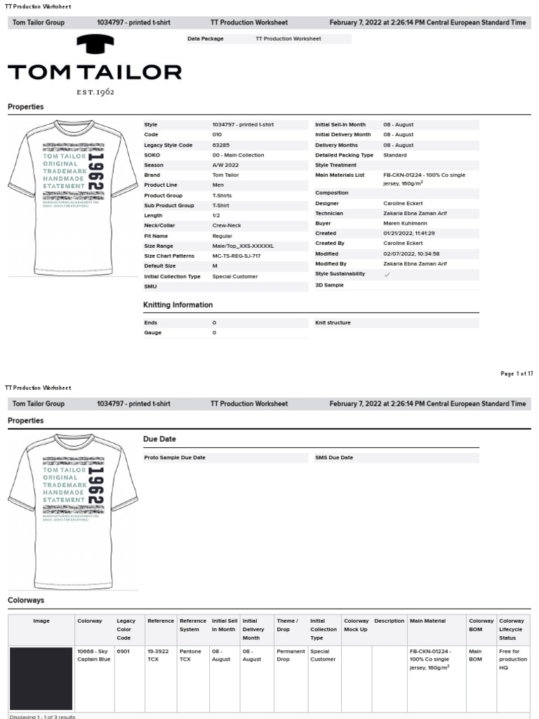 Printed t-shirt-TT Production Worksheet-En | PDF | Textiles | Yarn