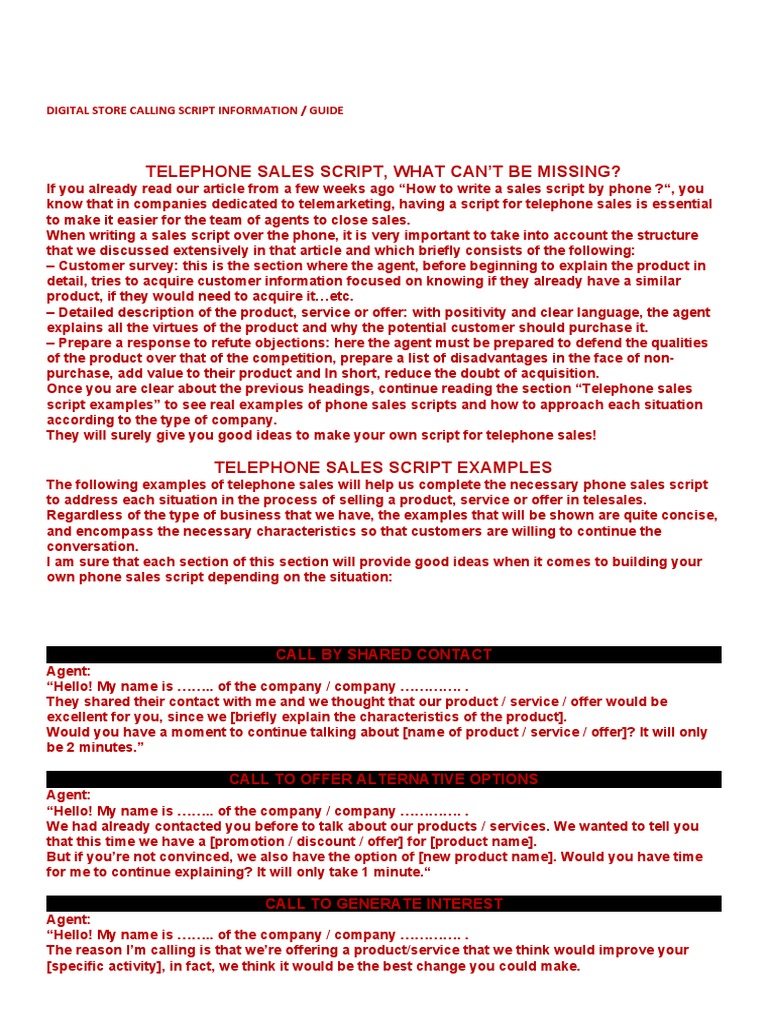 Calling Script Information | PDF | Sales | Service Industries