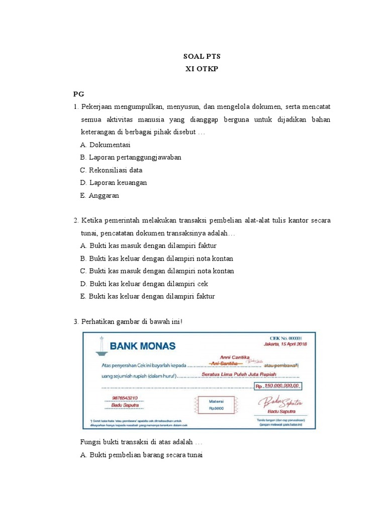 Upload Soal PG Pas Genap 2023 Otk Keuangan Kelas 11 | PDF