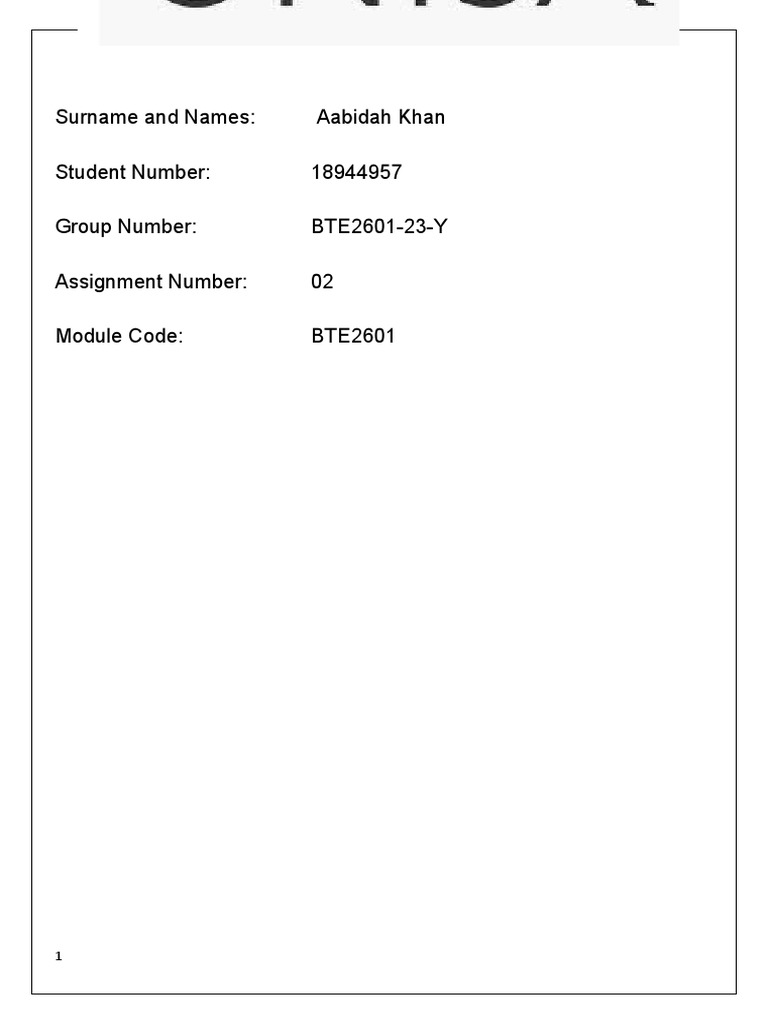 BTE2601 Assignment Two Final | PDF