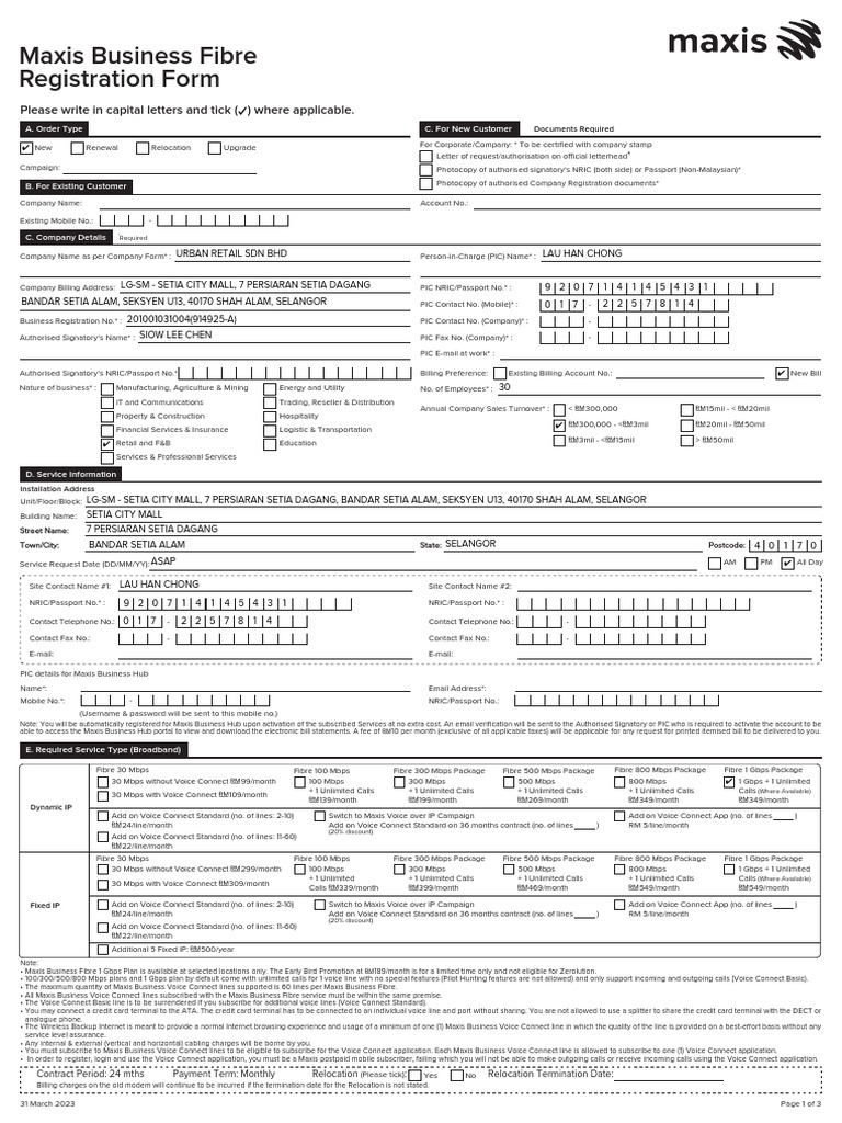 RF - Maxis Business Fibre - eFIll - Mar2023-2 | PDF | Finance & Money Management | Law