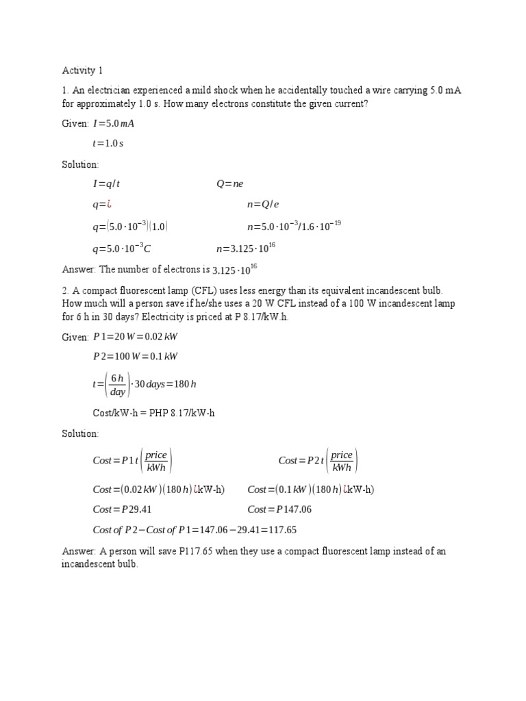 Activity 1 and 2 | PDF | Electrical Resistance And Conductance ...