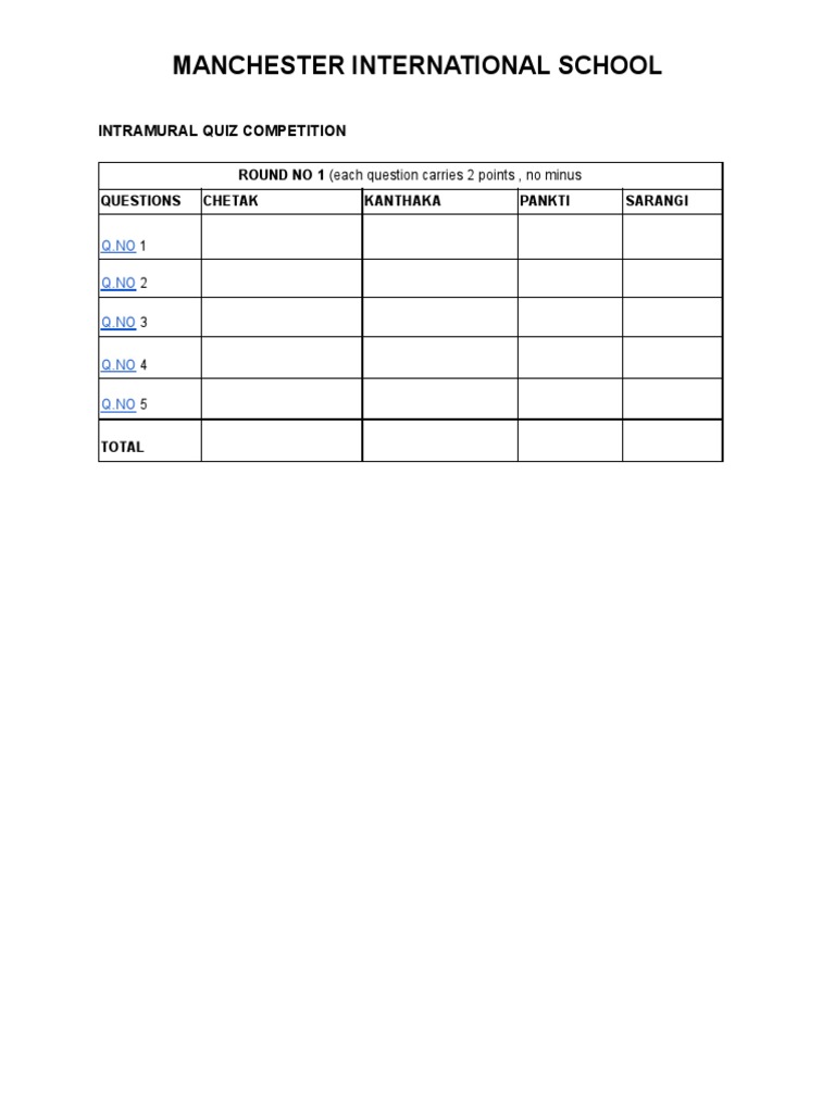 Interhouse Quiz Competition | PDF