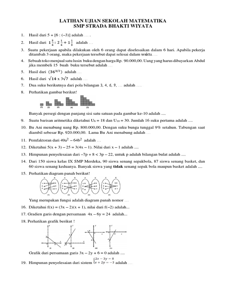 Soal Latihan Us Mtk Smp | PDF