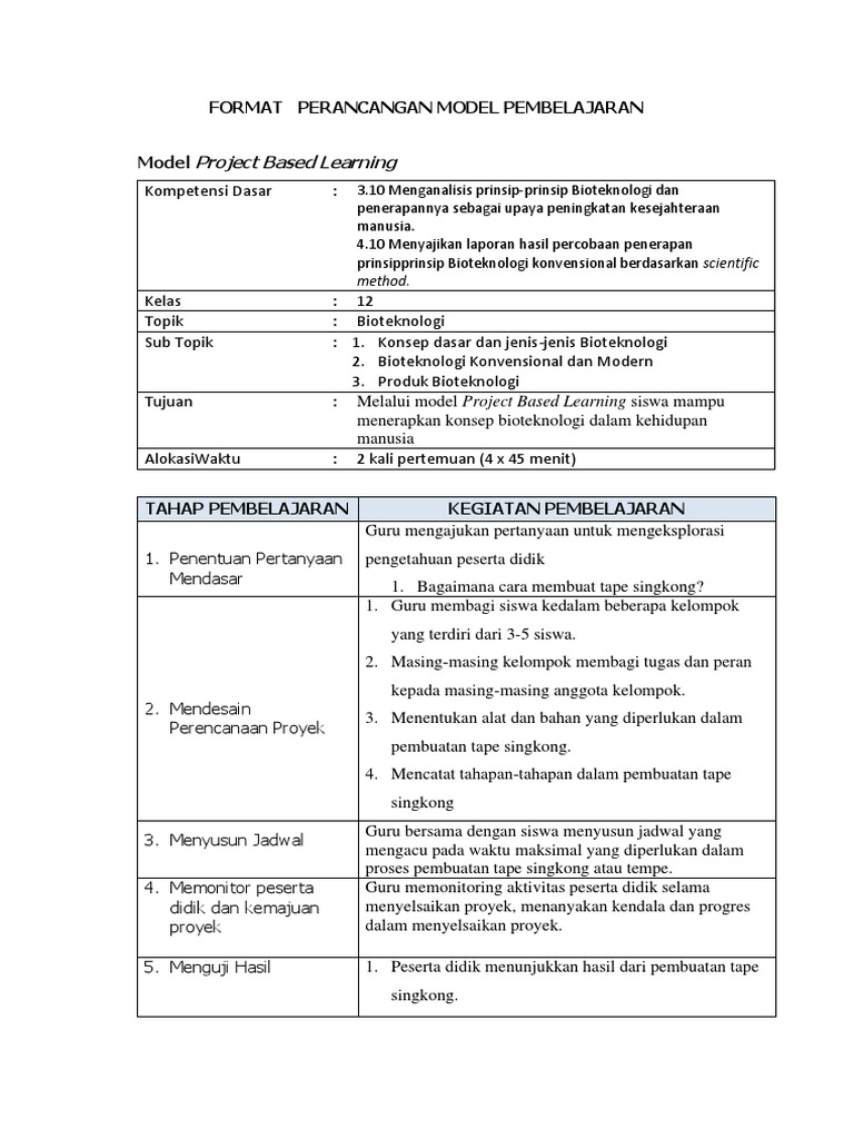Rancangan Model Pembelajaran Bioteknologi | PDF