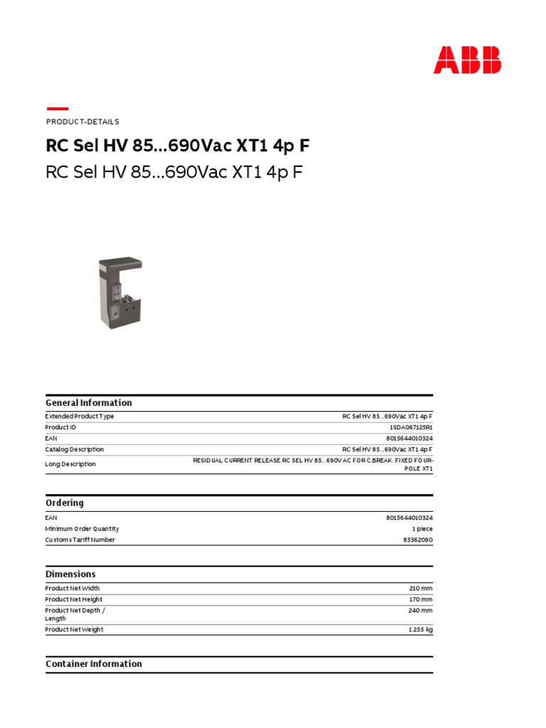 1SDA067125R1-rc-sel-hv-85-690vac-xt1-4p-f | PDF | Electric Power ...