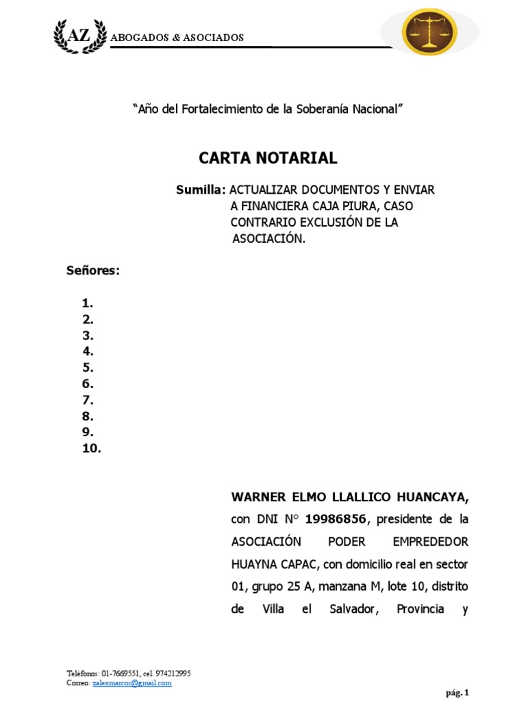 Carta Notarial Asociacion 24 | PDF | Gobierno