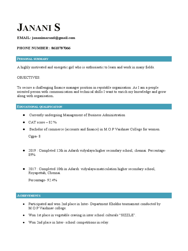 Janani Resume | PDF