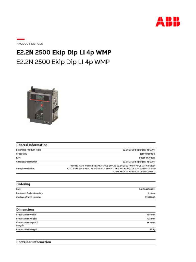 1SDA073041R1 E2 2n 2500 Ekip Dip Li 4p WMP | PDF | Metrology | Quantity