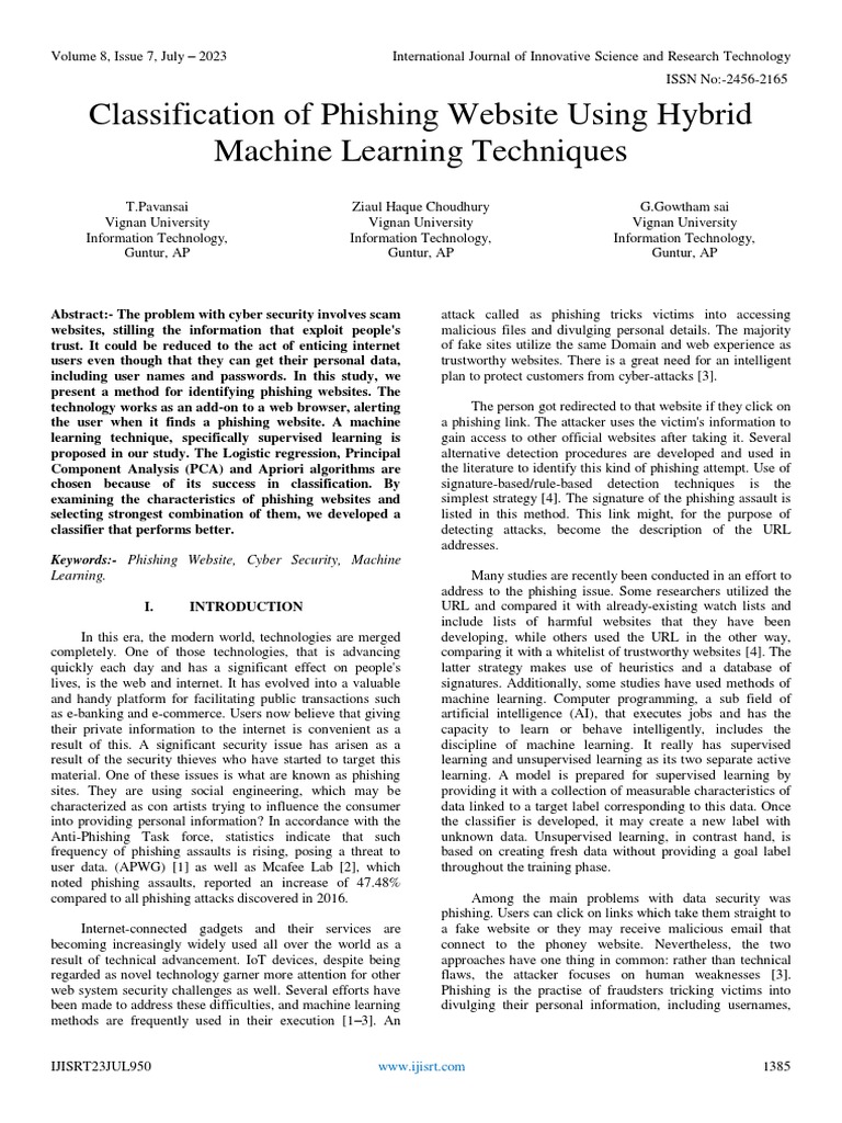 Classification Of Phishing Website Using Hybrid Machine Learning