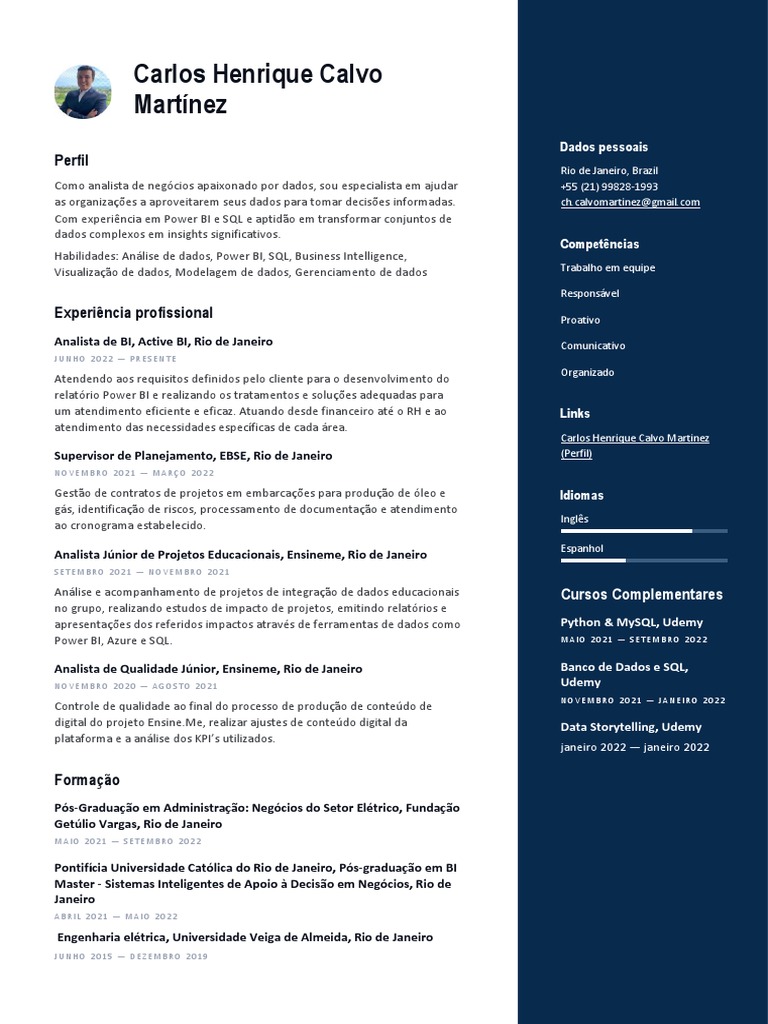 Analista de BI: Carlos Calvo Martínez | PDF | Carreira e Crescimento