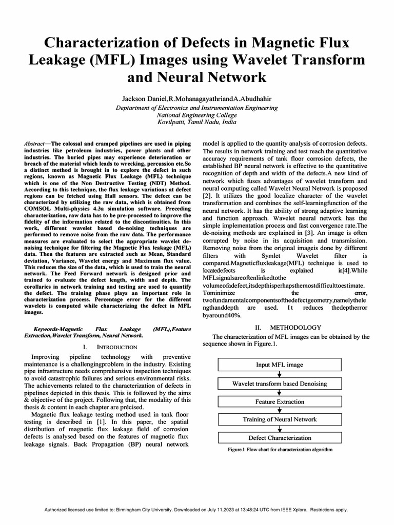 Characterization of Defects in Magnetic Flux Leakage MFL Images Using Wavelet Transform and ...