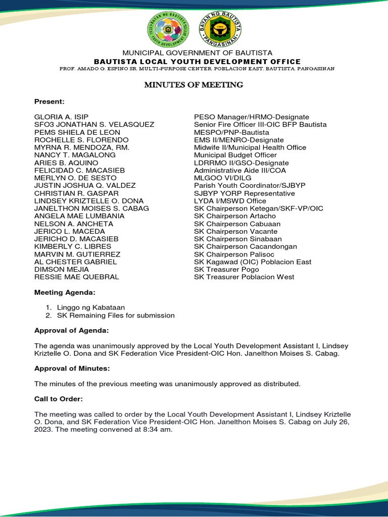 Minuted of Meeting | PDF | Philippines