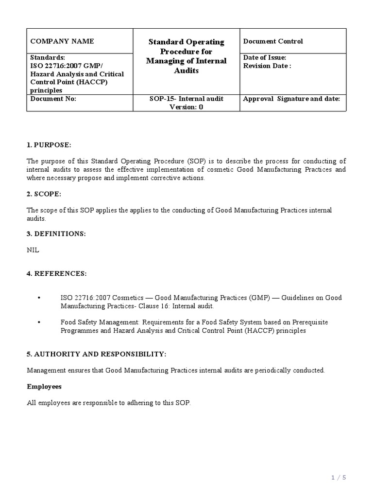 05-GMP-SOP-015-Internal-audit | PDF | Hazard Analysis And Critical ...