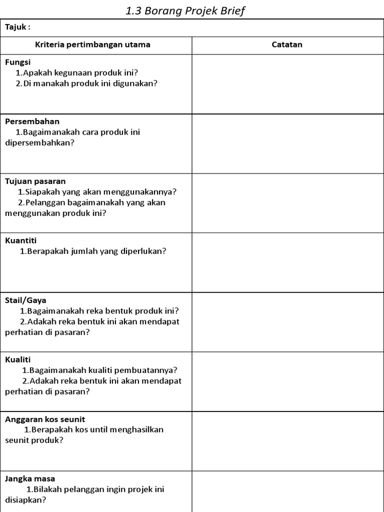 Borang Projek Brief (1 Page) | PDF