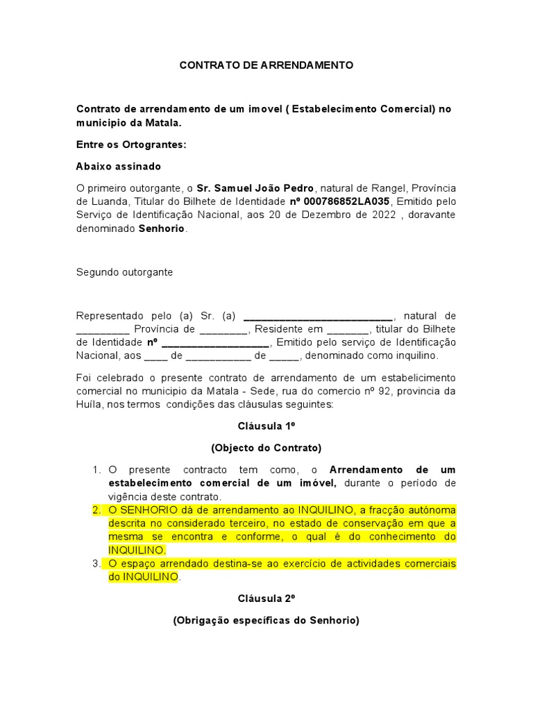 Contrato de Arrendamento | PDF