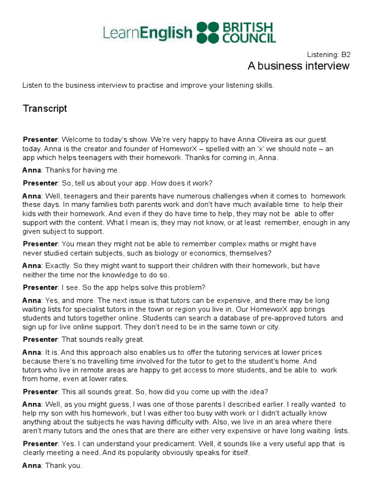 TRANSCRIPTION - Listening B2 - A Business Interview | PDF