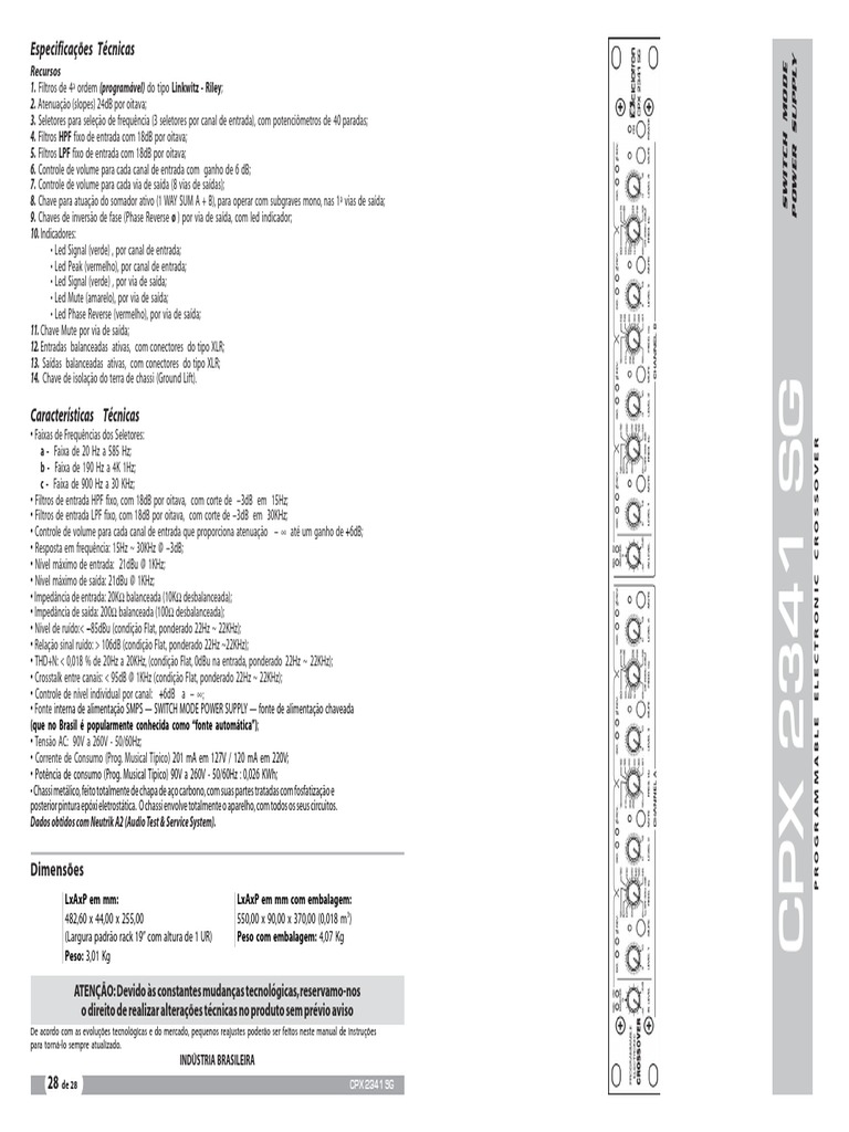 Crossover Ativo Programável CPX 2341 SG | PDF | Engenharia Elétrica ...