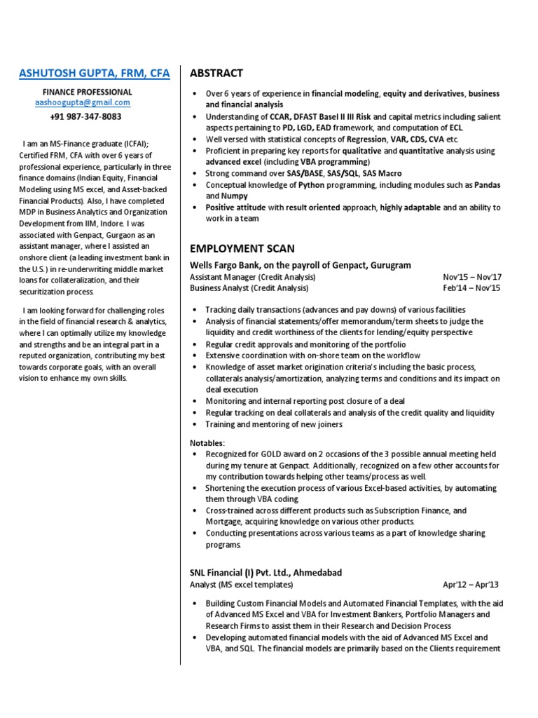 Resume CFA PDF | PDF