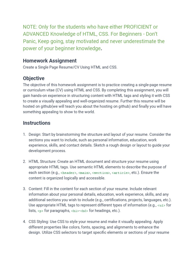 Resume Building Assignment | PDF