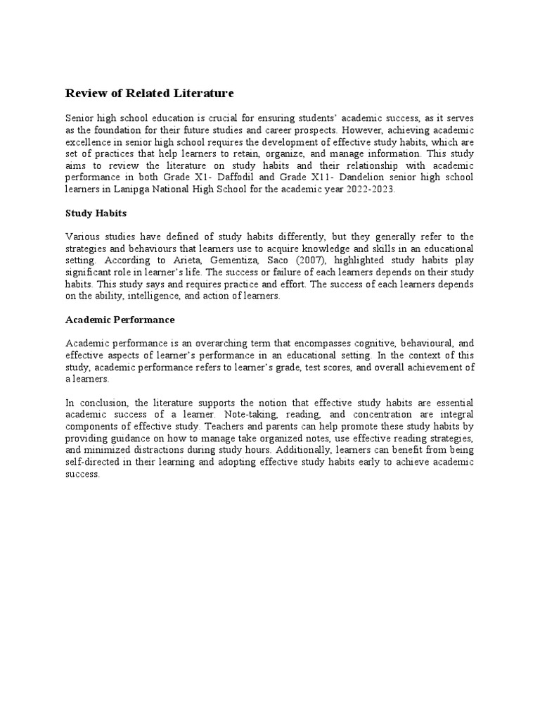 Review of Related Literature: Study Habits | PDF