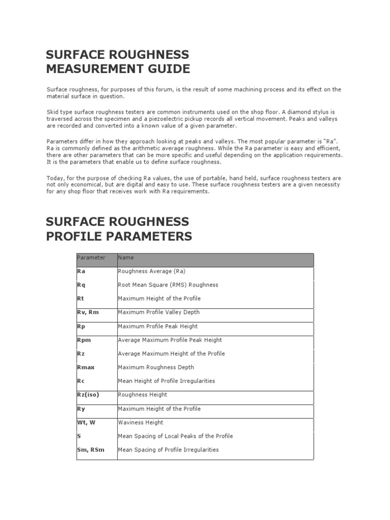Surface Roughness Measurement Guide | PDF | Surface Roughness | Mean
