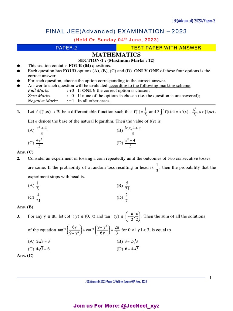 Paper-2 - With Answer - Mathematics | PDF | Function (Mathematics) | Circle