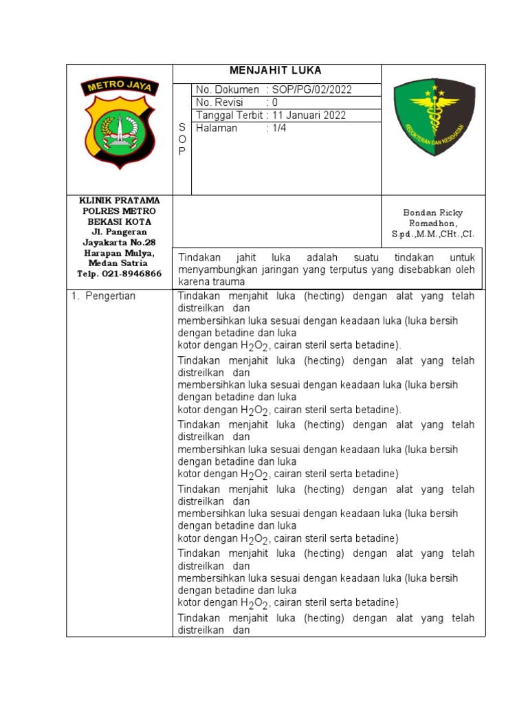 Sop Menjahit Luka 1 | PDF