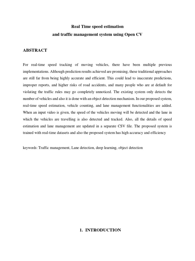 Edited Copy Of Real Time Speed Estimation And Traffic Management System Using Open Cv Pdf