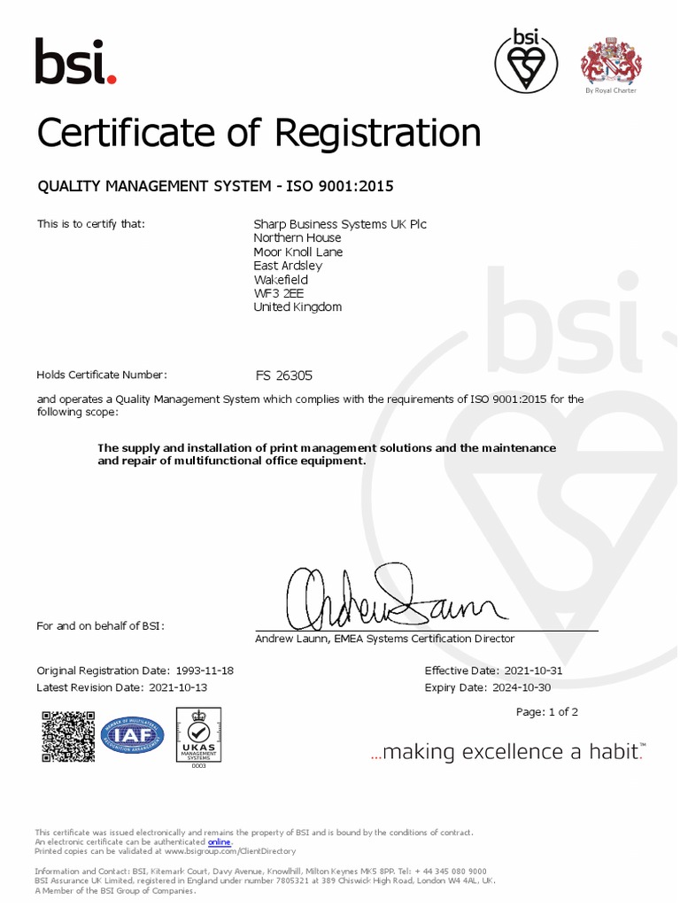 SBS UK ISO 9001 (QMS) Quality Management System Certificate | PDF | Iso ...