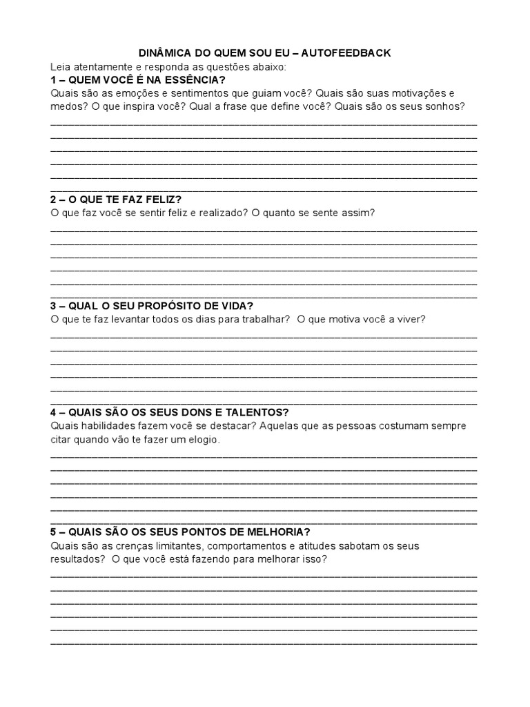 Dinâmica Do Quem Sou Eu | PDF | Tempo | Liderança